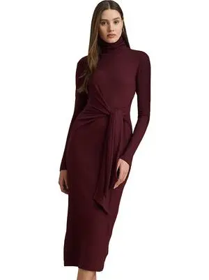 Ralph Lauren Tie-front Turtleneck Midi Dress - Dark Garnet