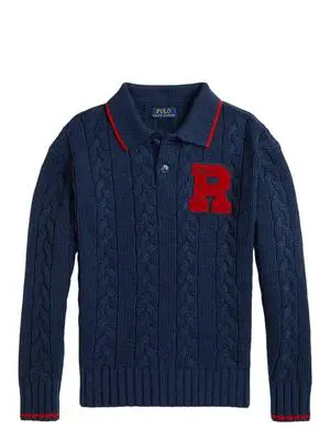 Ralph Lauren Cable-knit Cotton Polo-collar Sweater - Navy/red