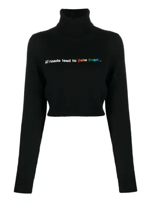 Palm Angels Embroidered Cropped Jumper - Black