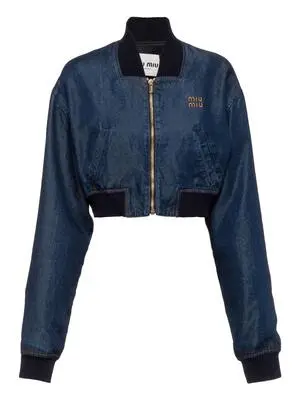 Miu Miu Embroidered-logo Denim Blouson Jacket - Blue