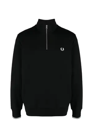Fred Perry Logo-embroidered Zip-up Jumper - Black