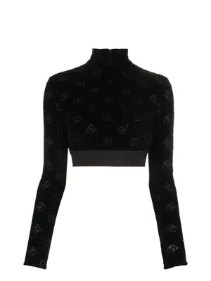 Dolce & Gabbana Debossed-logo Pattern Cropped Top - Black