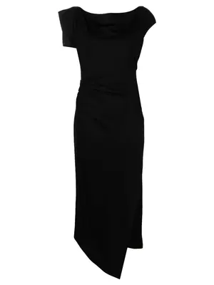 DEL CORE Asymmetric Ruched Midi Dress - Black