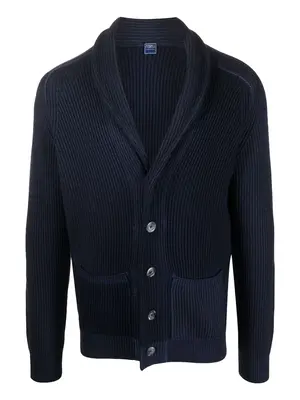 Fedeli Fedeli Shawl-Collar Ribbed Cardigan Blue