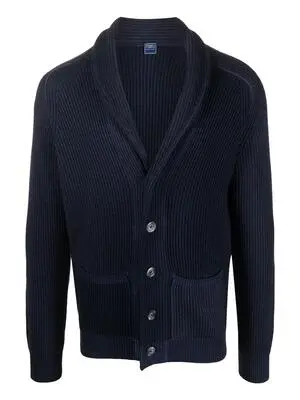 Fedeli Fedeli Shawl-Collar Ribbed Cardigan Blue