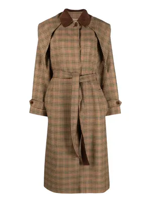 Kenzo Prince Of Wales-pattern Belted Trench Coat - Neutrals