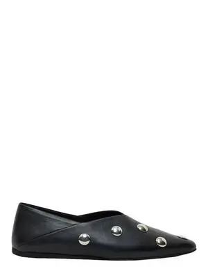 Closed Studded Leather Ballerina Shoes - Black