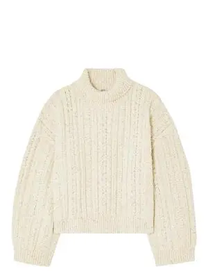TOTEME Mélange Cable-knit Wool-blend Turtleneck Sweater - Beige
