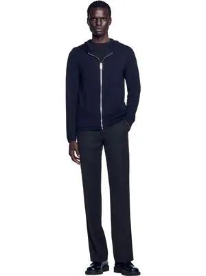 Sandro Zipped Wool Cardigan With Hood - Navy Blue