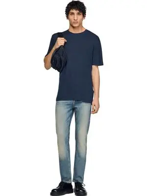 Sandro Certified Linen T-shirt Navy Blue