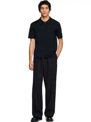 Sandro Knitted Polo Shirt With Zip Collar - Black