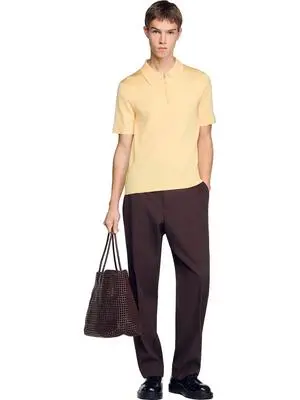 Sandro Knitted Polo Shirt With Zip Collar - Light Yellow