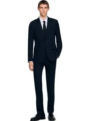 Sandro Wool Suit Jacket - Navy Blue