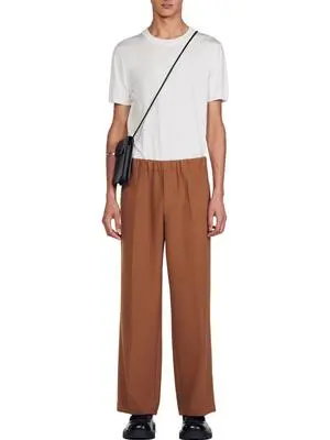 Sandro Wide-Leg Jersey Trousers Caramel