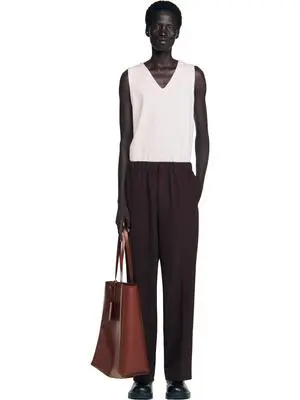 Sandro Wide-Leg Jersey Trousers Chocolate