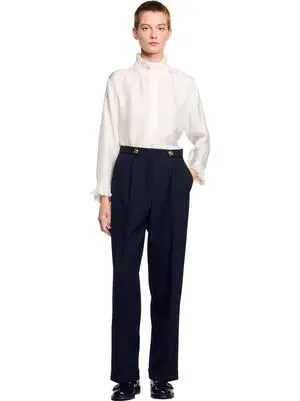 Sandro Silk Shirt With Gathered Collar - Ecru