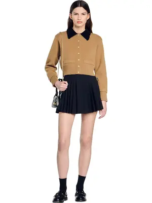 Sandro Sandro Cropped Coatigan Camel