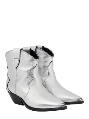 Isabel Marant Dewina Metallic Leather Ankle Boots - Silver