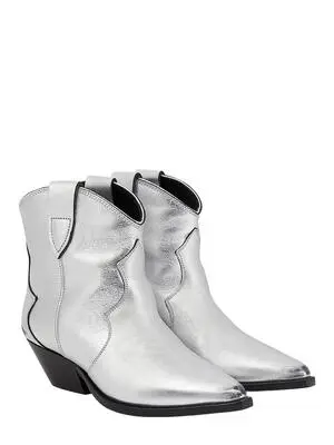 Isabel Marant Étoile Dewina Metallic Leather Ankle Boots - Silver
