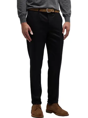 Brunello Cucinelli Light Flannel Flat-front Trousers - Black