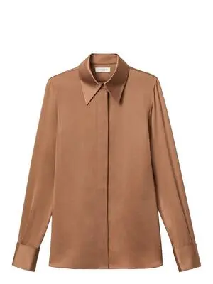 Lafayette 148 New York Silk Long Sleeve French Cuff Blouse - Vicuna