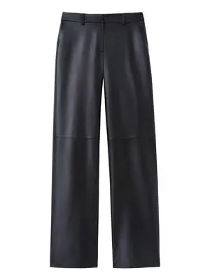 Lafayette 148 New York Nappa Leather Mid-rise Straight-leg Pants - Black