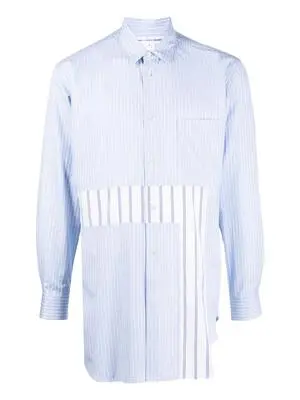 Comme Des Garçons Asymmetric Striped Panelled Cotton Shirt - Blue