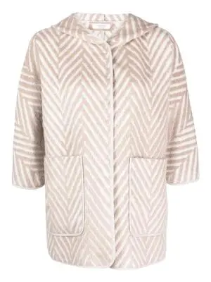 Peserico Herringbone Hooded Cape - Neutrals