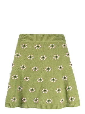 Kenzo Floral-motif Wool Skirt - Green