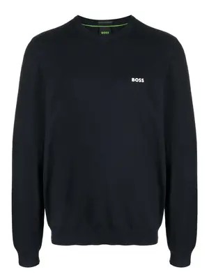 BOSS Logo-patch Round-neck Jumper - Blue