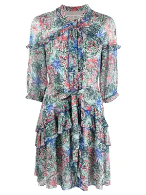 Saloni Floral-print Silk Minidress - Green
