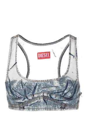 DIESEL Denim Patchwork Mesh Top - Blue