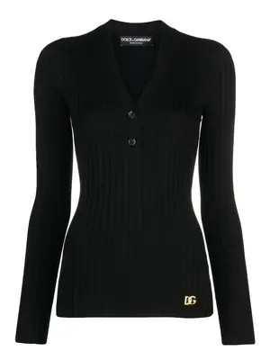 Dolce & Gabbana Logo-plaque Wool-blend Top - Black