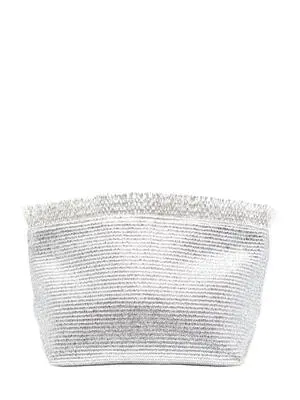 Cult Gaia Shanti Fringed Raffia Clutch - Silver