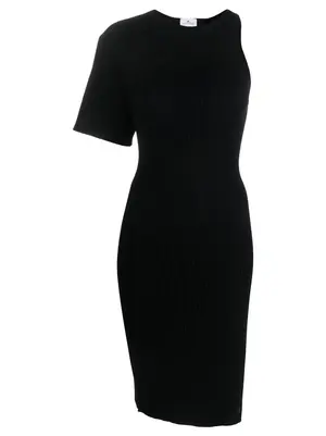 COURREGES Asymmetric Ribbed-knit Midi Dress - Black
