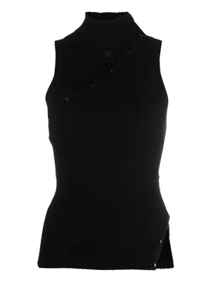 COURREGES Logo-embroidered Ribbed Tank Top - Black