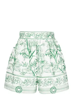 Elie Saab Floral-print High-waist Shorts - White