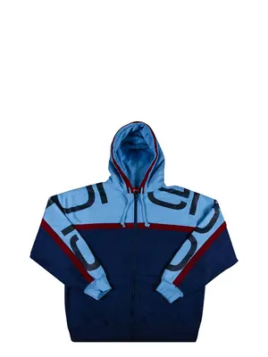 Supreme Big Logo Paneled Zip Up Hooded Sweatshirt - Blue