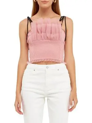 Endless Rose Tulle Crop Tank Top - Pink