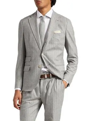 Eleventy Herringbone Virgin Wool Suit - Medium Grey