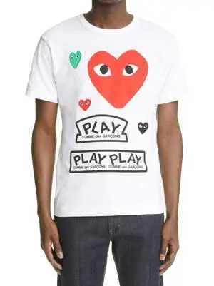 Play Comme Des Garcon Comme De Garçons Play Heart Face Graphic Tee - White