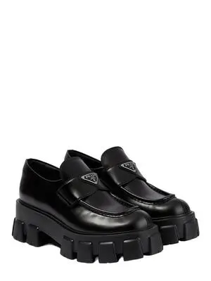 Prada Monolith Leather Platform Loafers - Black