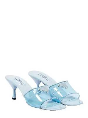 Prada Leather-trimmed Pvc Mules - Blue