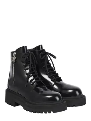 Palm Angels Leather Combat Boots - Black