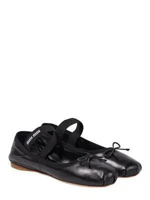 Miu Miu Logo Leather Ballet Flats - Black