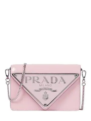 Prada Logo Leather Shoulder Bag - Pink