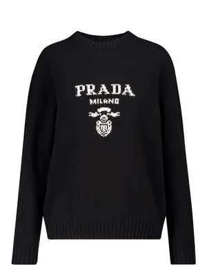 Prada Logo Wool And Cashmere Sweater - Black