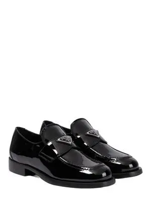 Prada Logo Patent Leather Loafers - Black
