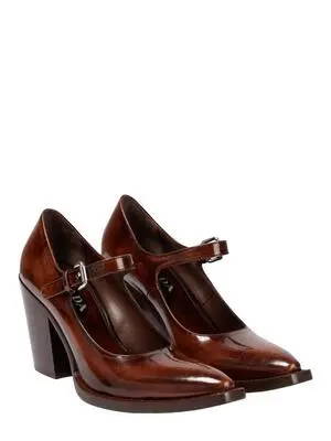 Prada Leather Mary Jane Pumps - Brown