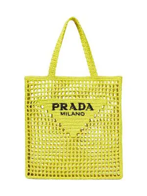 Prada Logo Raffia Tote - Green